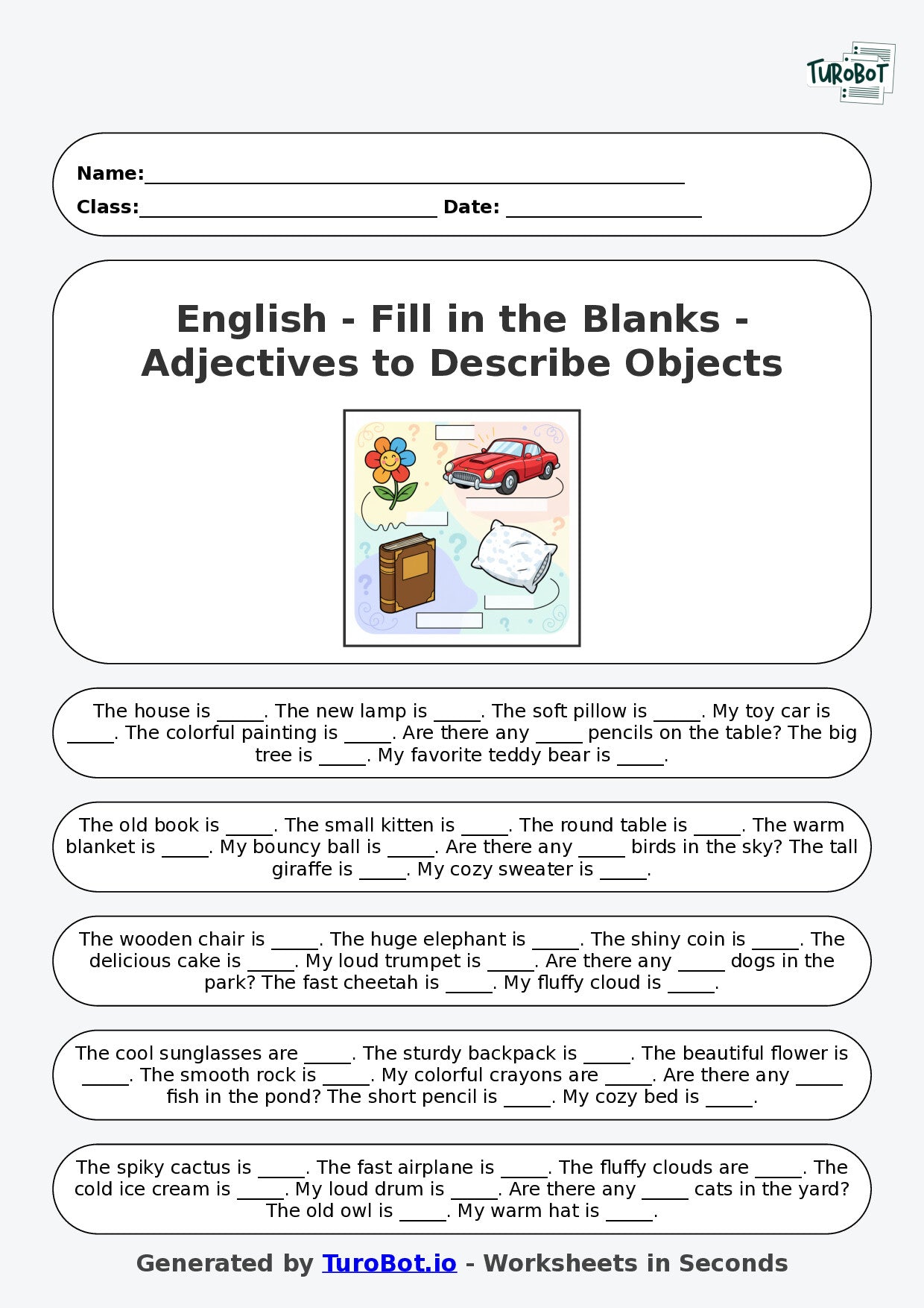 Year 3 English Fill in the Blanks Worksheet – Adjectives to Describe O ...