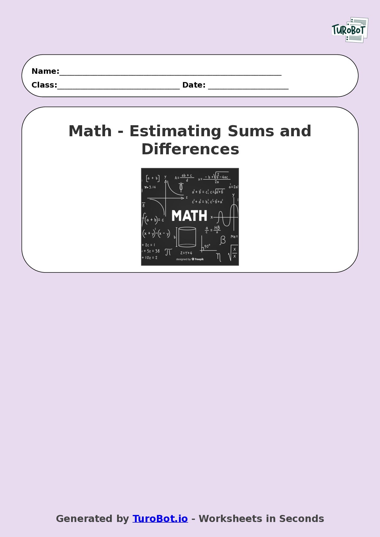 Free Year 4 Math Worksheet – Estimating Sums and Differences | TuroBot ...