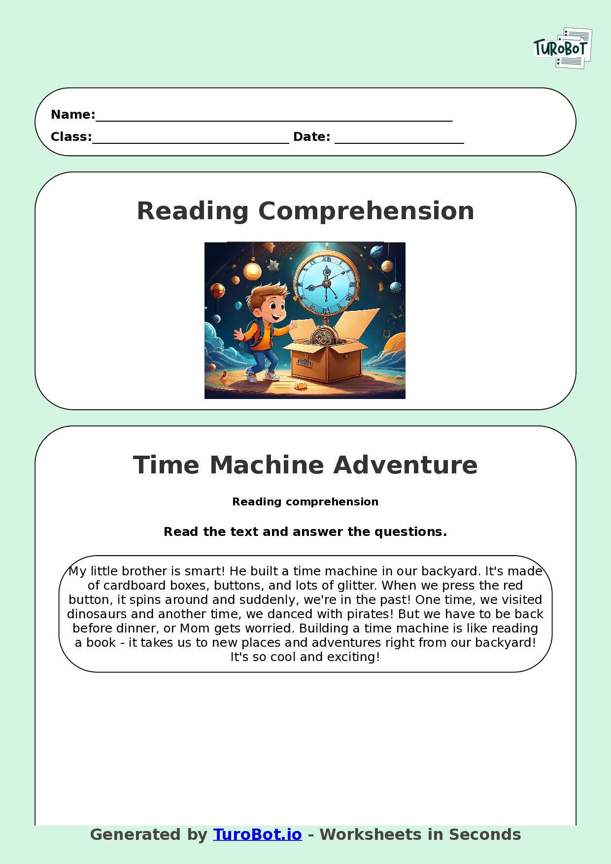 Free Year 3 Reading Comprehension Worksheet – My Little Brother Built a ...