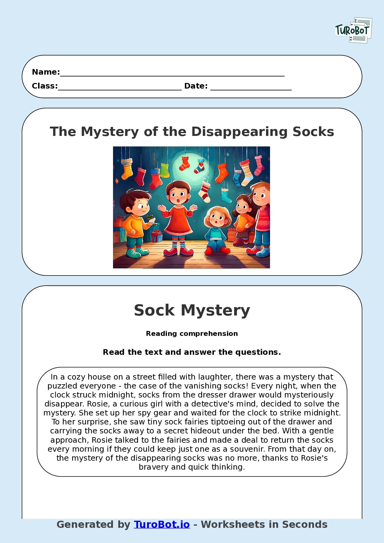 Free Year 3 Reading Comprehension Worksheet – The Mystery of the ...