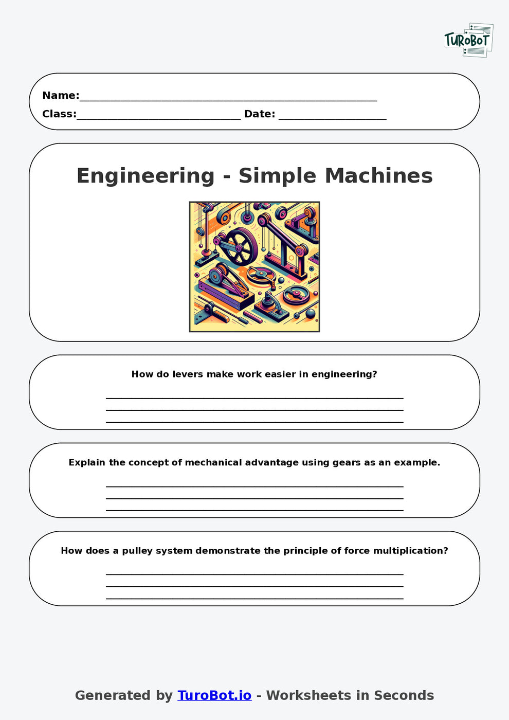 Free Worksheet – Engineering - Year 6 - Simple Machines | TuroBot