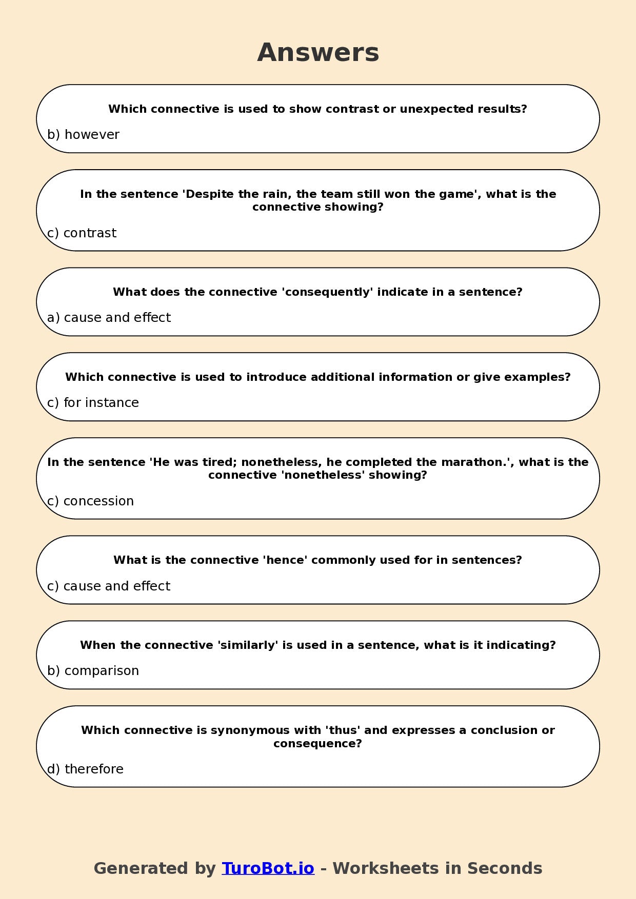 Year 7 English Multiple Choice Worksheet – Using Connectives for Cohes ...