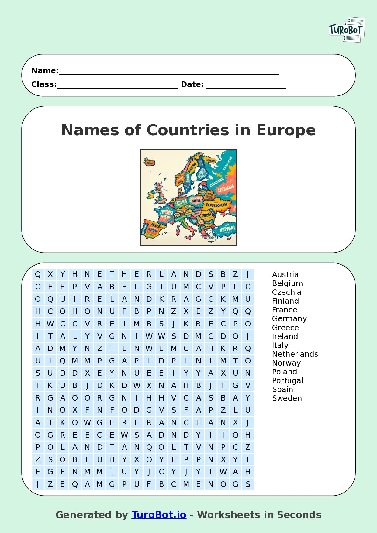 Year 7 General Knowledge Find a Word Worksheet – Names of Countries in ...