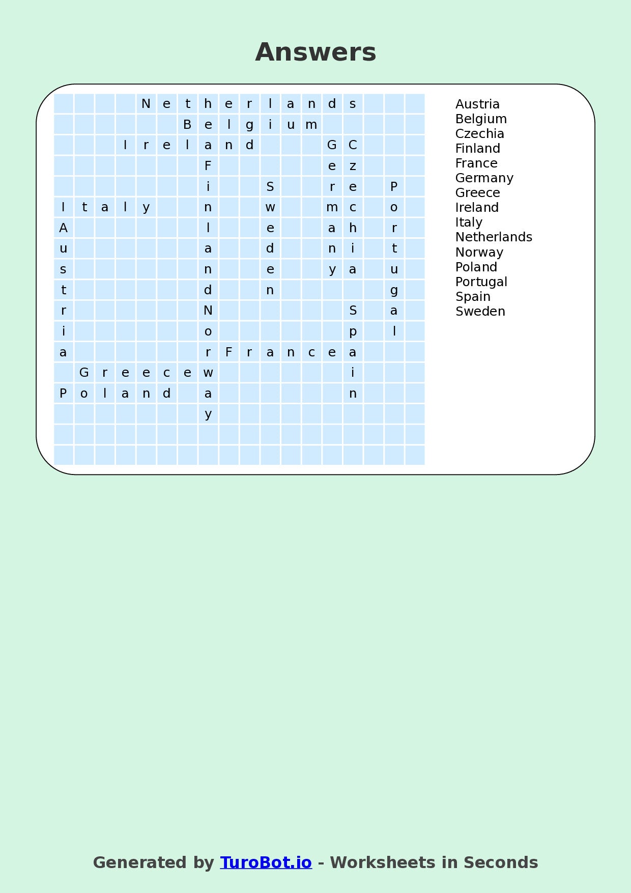 Year 7 General Knowledge Find a Word Worksheet – Names of Countries in ...