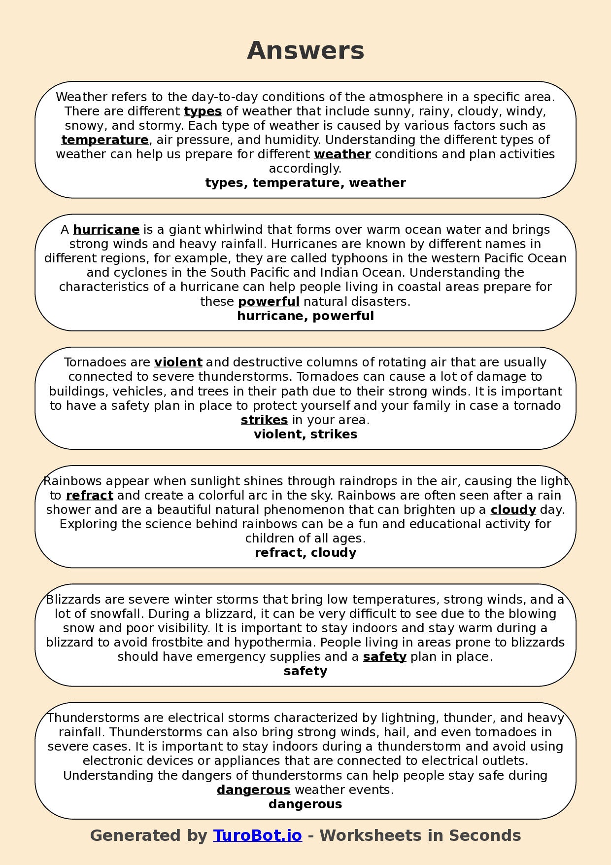 Year 3 Geography Fill in the Blanks Worksheet – Types of Weather – TuroBot