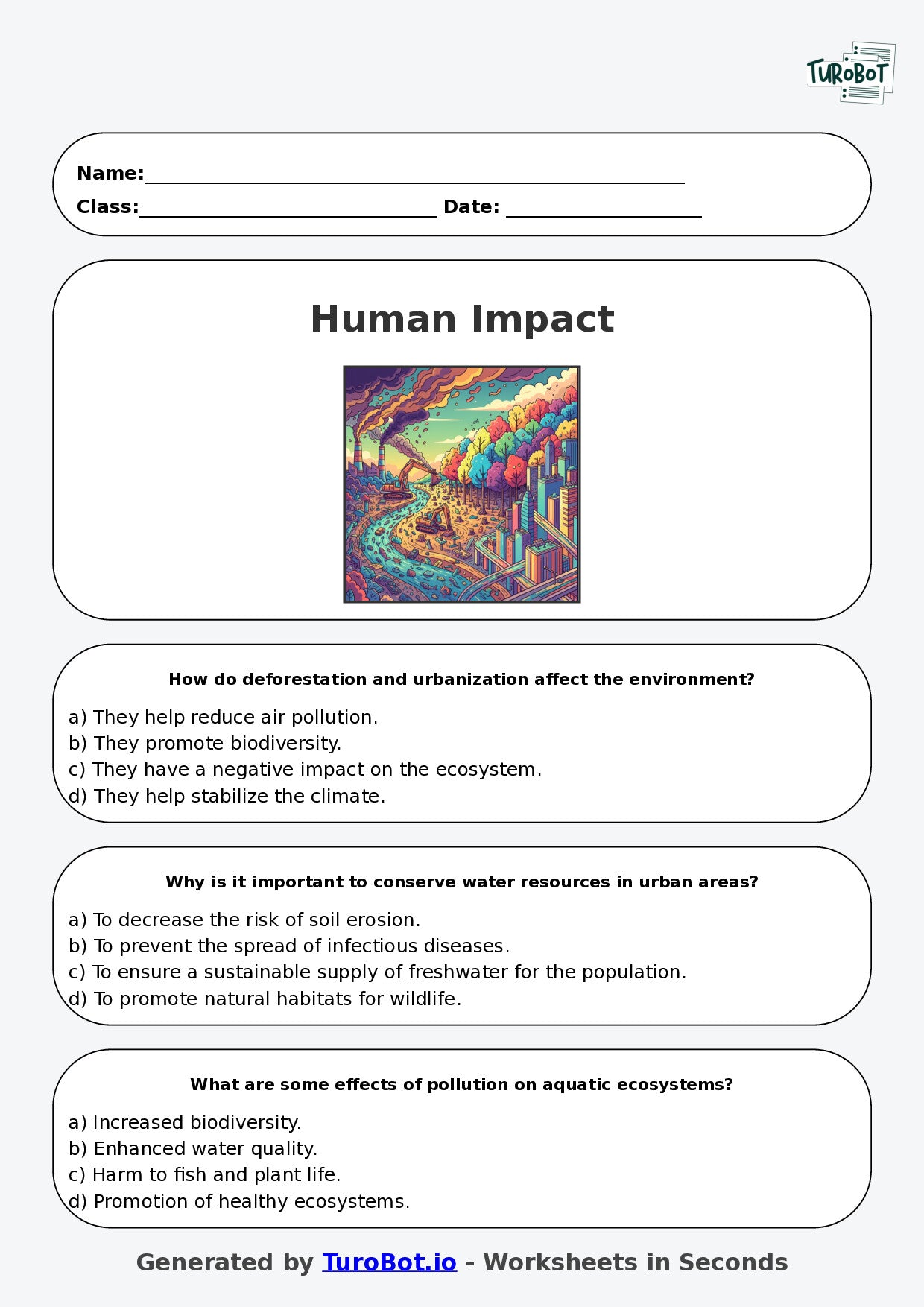 Year 6 Geography Multiple Choice Worksheet – Human Impact on Environme ...