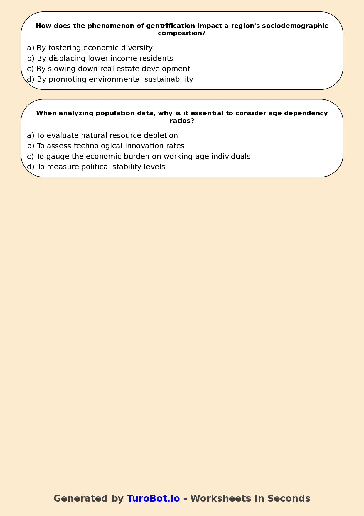 Year 9 Geography Multiple Choice Worksheet – Population and Migration ...