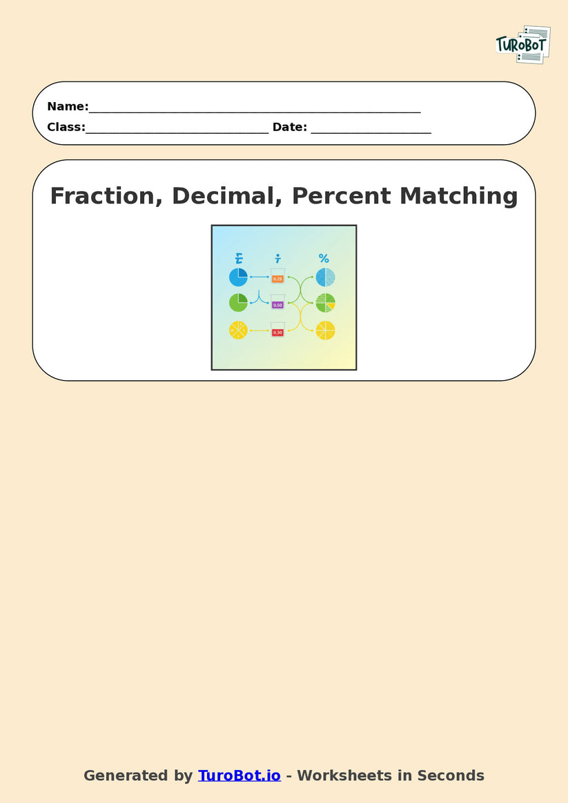 Year 7 Math Worksheet – Fraction, Decimal and Percent Matching – TuroBot