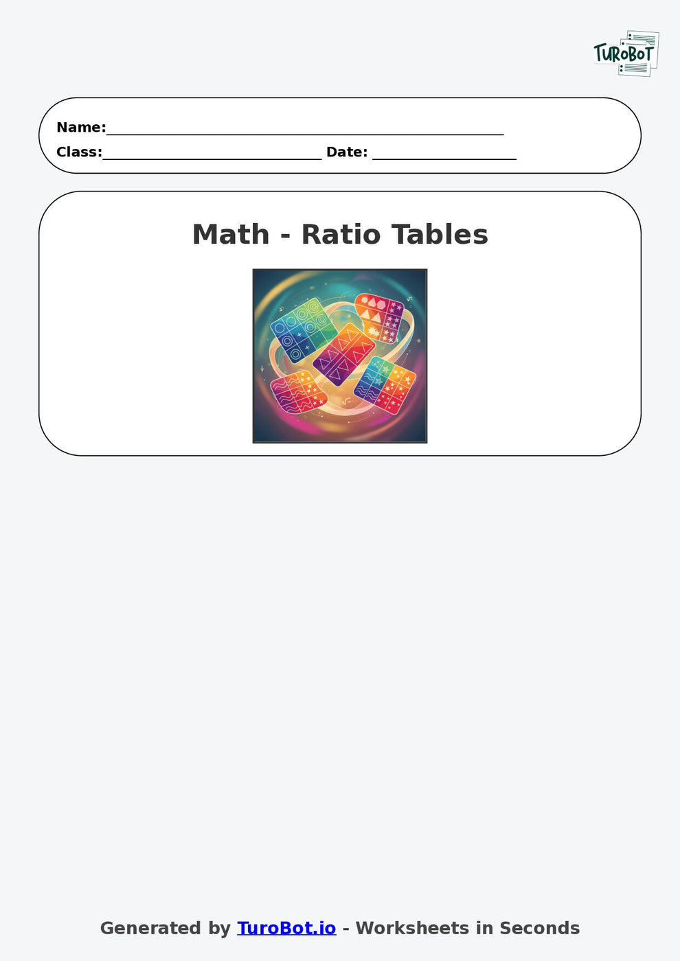 Year 7 Math Worksheet – Ratio Tables – TuroBot