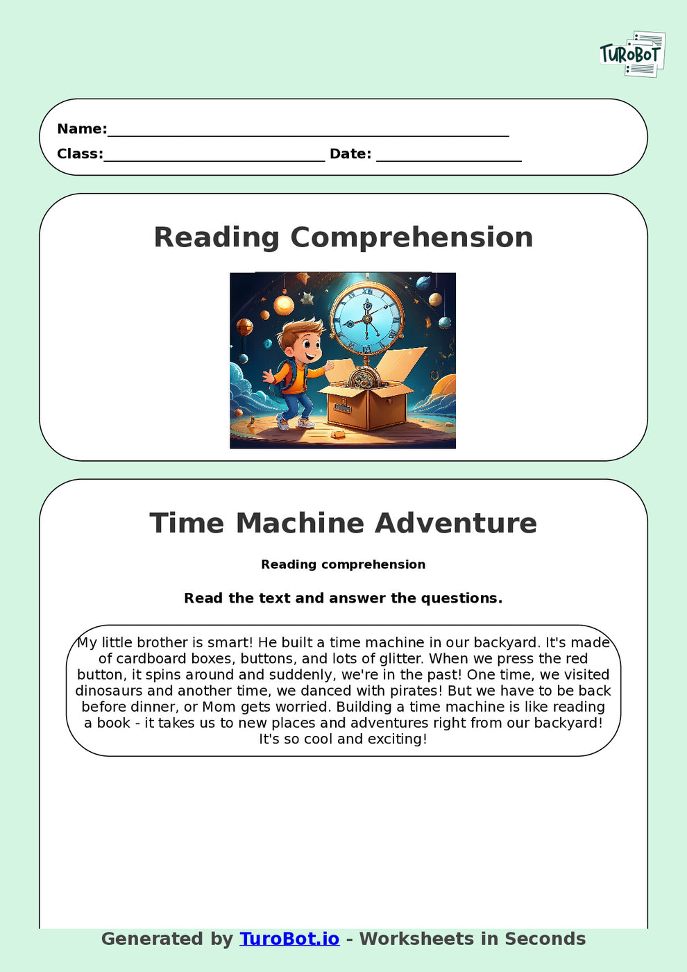 Free Year 3 Reading Comprehension Worksheet – My Little Brother Built a ...