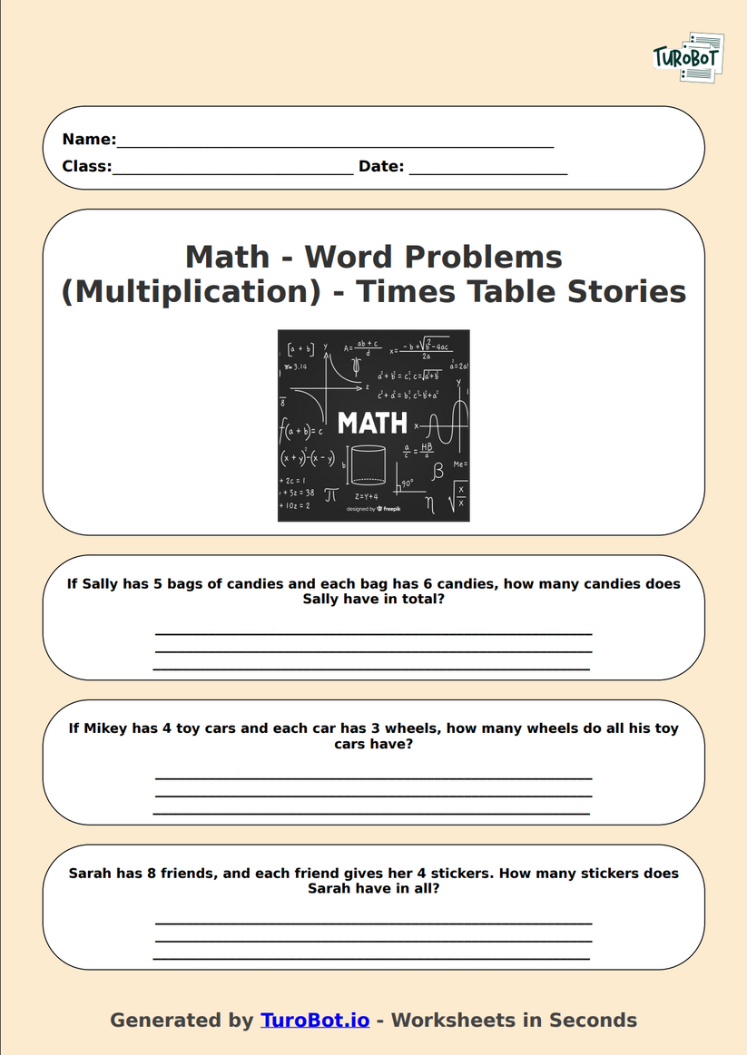 Free Year 3 Math Worksheet – Times Table Stories | TuroBot Worksheets