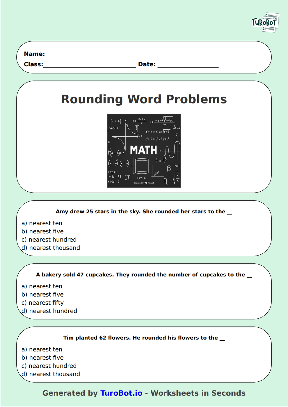 Free Year 3 Math Worksheet – Rounding Numbers in Word Problems ...