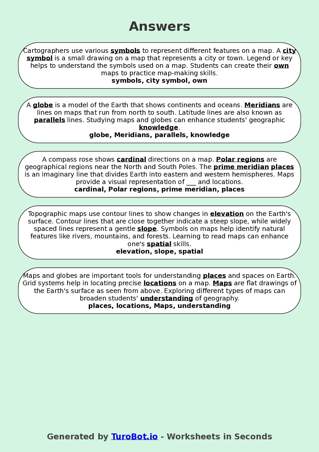 Year 8 Social Studies Fill in the Blanks Worksheet – Maps and Globes V ...